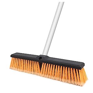 18" Push Broom Outdoor Heavy Duty with Stiff Bristles, Shop Broom with 63" Long Handle, Snow Broom Garage Push Broom for Concrete Wood Scrub Brush for Cleaning Shop Garage Deck Patio Driveway (Orange)