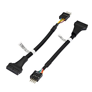 SinLoon USB 3.0 Header to USB 2.0, USB 3.0 19 Pin Female to USB 2.0 9 Pin Connectors Motherboard Cable for Data Transmission 2-Pack (19Pin Female)