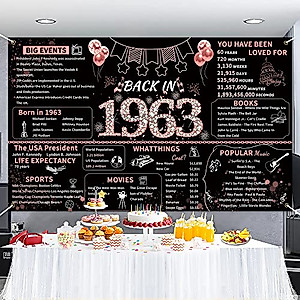 ArtAubrey Rose Gold 61th Birthday Party Banner, 61th Birthday Decorations for Women, Back in 1963 Backdrop Party Supplies, 61 Year Old Photography Background