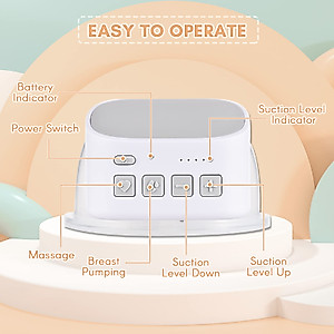 Putybudy S9 Double Wearable Electric Breast Pump, Low Noise/Invisible/Painless Hands Free, 2 Modes & 5 Levels Suction Adjustable & 180ml Collector, Portable for Mom Breastfeeding Anytime, 24MM/Gray