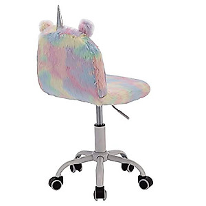 DM Furniture Cute Fuzzy Kids Chair Funny Rolling Study Desk Chair Colorful Girls Vanity Swivel Chair with White Foot
