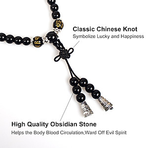 PWMENLK 6mm 108 Mala Beads Bracelet Meditation Necklace Obsidian Beaded Prayer Buddhist Necklace for Healing Stone Agate Tiger Eye Jewelry for Men and Women(om mani padme hum)