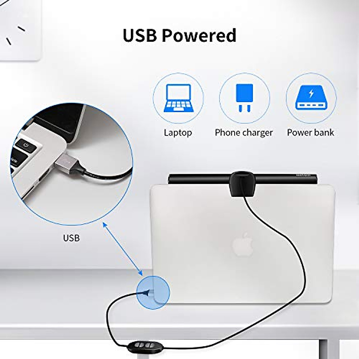 HIOUME Laptop Monitor Light Bar, USB e-Reading LED Task Lamp, 3 Adjustable Color Temperature, 10 Dimming Brightness Levels, No Screen Glare, Space Saving, Eye Health Care, Portable for Travel