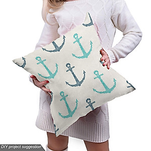 Lunarable Nautical Fabric by The Yard, Line Art Hand Drawn Anchors Minimalism Inspired Maritime Pale Toned Image, Decorative Fabric for Upholstery and Home Accents, 1 Yard, Blue Seafoam