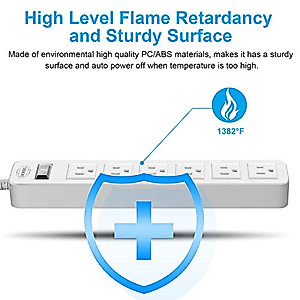 Outdoor Power Strip Waterproof, Weatherproof Surge Protector Power Strips and Electric Shock Proof Outdoor Outlet with 6ft Extension Long Cord/Cable for Bathroom, Garden, Kitchen, Patio [6 Outlets]