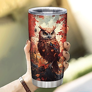 Hyturtle Personalized Owl Lovers Tumbler - Owls Print Custom Name Stainless Steel Coffee Tumbler 20 oz With Lid - Idea Owl Lover, Animal Lover Gifts For Women, Mom, Daughter For Birthday, Christmas