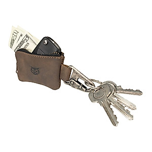 Hide & Drink, Car Key Holder with Keyring, Headphone & Charging Cables, Cash Zipper Case with Clasp, Full Grain Leather, Handmade, Bourbon Brown