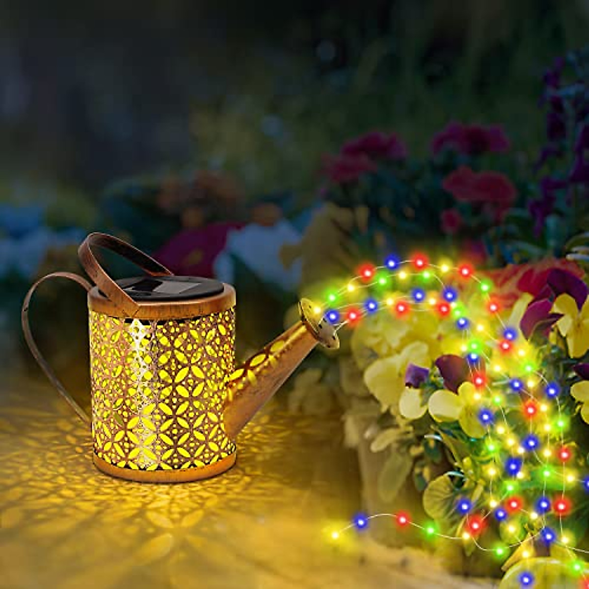 K KYMYCRAFT Solar Watering Can with Multi-Color Lights Modes, Solar Garden Lights with Stake, Metal Waterproof Garden Solar Stake Lights for Yard Landscape Outdoor Pathway Lawn Patio