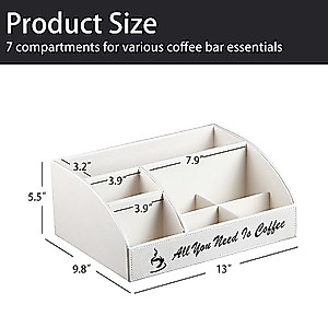 Militwo PU Leather Coffee Station Organizer, Countertop Coffee Bar Accessories Tea Bag Organizer Coffee Pods Drawer Holder and Organizer for Coffee Bar Decor, Coffee Lovers Gift White