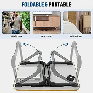 Zapuno Foldable Laptop Bed Table Multi-Function Lap Bed Tray Table with Storage Drawer and Water Bottle Holder, Serving Tray Dining Table with Slot for Eating, Working on Bed/Couch/Sofa