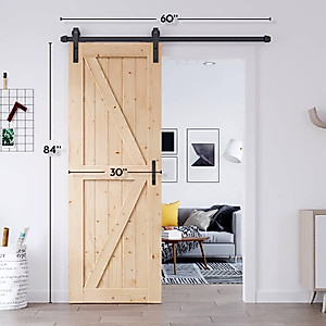EaseLife 30in x 84in Sliding Barn Door with 5FT Barn Door Hardware Kit & Handle Included,DIY Assemblely,Easy Install,Apply to Interior Rooms & Storage Closet,K-Frame