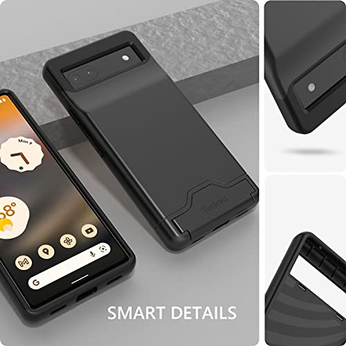 Teelevo Dual Layer Wallet Case for Google Pixel 6a (2022), Protective Case with 3-Card Storage for Google Pixel 6a - Black