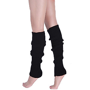 Ewanda store Women 80s Ribbed Leg Warmers Knitted Wool Crochet Long Boot Socks for Party Dance Sports Yoga Accessories,Black