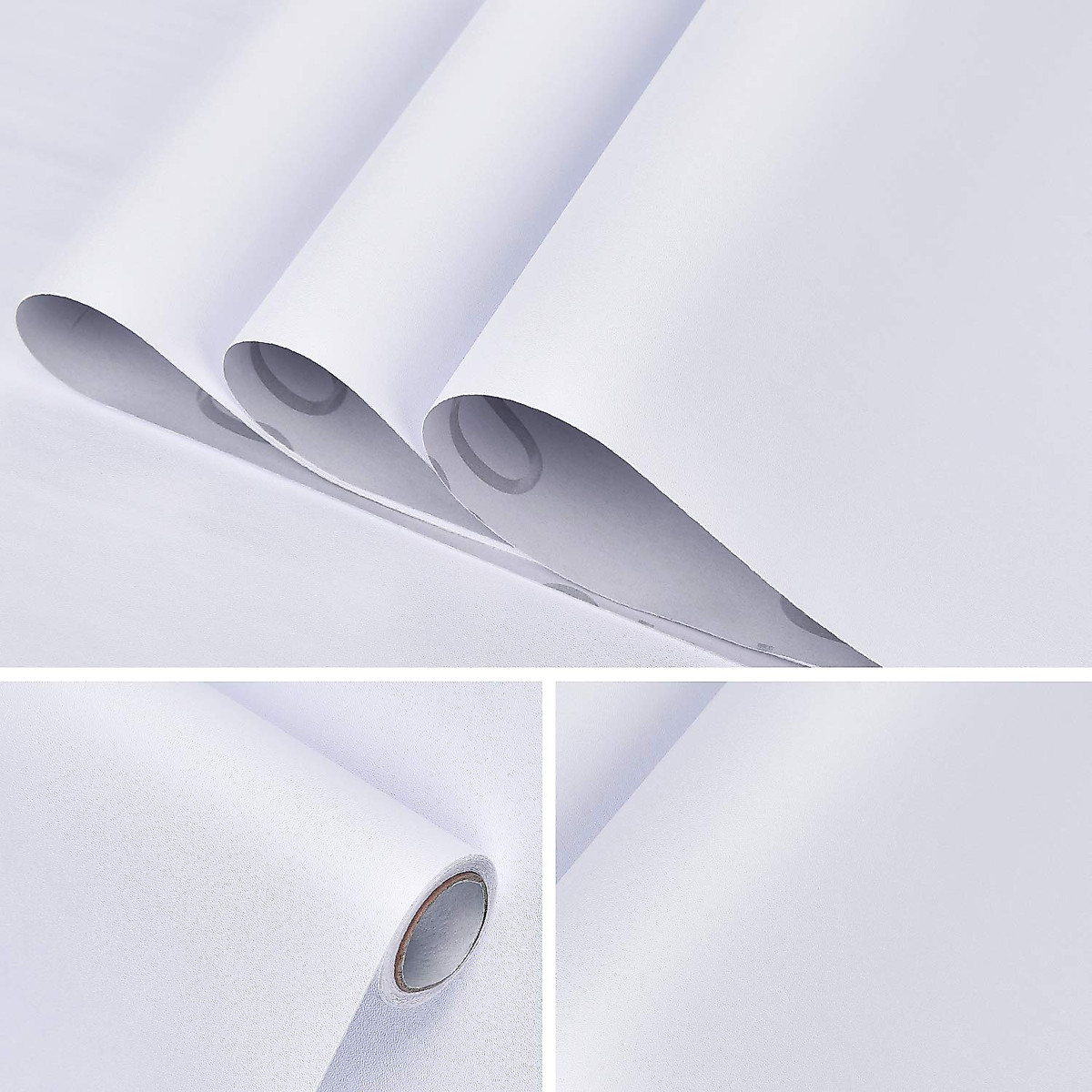 Mecpar 15.7" x 78.7" Matte White Wallpaper White Contact Paper White Peel and Stick Wallpaper Self-Adhesive Removable Wallpaper Thick Waterproof Wallpaper for Kitchen Countertop Cabinet Wardrobe