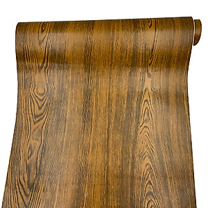 Yifely Dark Brown Walnut Wood Grain Countertop Decor Paper Self-Adhesive Shelf Liner Door Sticker 17.7 Inch by 9.8 Feet