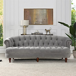 Jennifer Taylor Home La Rosa Victorian Chesterfield Tufted Sofa, Opal Grey Velvet