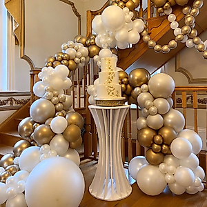 175Pcs Pearl White Double-stuffed Balloon Garland Kit, Pearl White Sand White Gold Balloons Arch for Boho Wedding Baby Bridal Shower Anniversary Birthday Party Decorations (Pearl White)