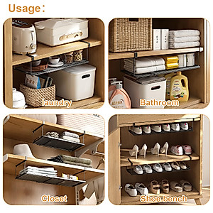 YOLOPARK Under Shelf Organizer, Extendable Under Shelf Storage for Pantry Cabinet, Laundry Room, Shoe Bench, Closet
