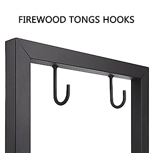 RINLAIN Firewood Rack Outdoor Log Rack with Hooks Holder and Wheels, Stand Firewood Rack Indoor (15.6 x 11.7 x 31.5, Black)