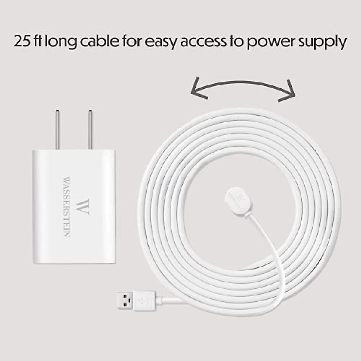 25ft/7.6m Weatherproof Outdoor Charging Cable with Quick Charge Adapter - Compatible with Arlo Ultra/Ultra 2/Pro 3/Pro 4 - White (NOT Compatible with Arlo Essential Spotlight Camera)