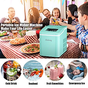 COSTWAY Countertop Ice Maker, 26Lbs/24H Portable Ice Machine with Self-Cleaning Function, Bullet Ice Cubes Ready in 8 Mins, Scoop and Removable Basket,Ice Maker for Home Party Bar, Green