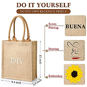 16 Pcs Burlap Tote Bags with Handles and Laminated Interior Reusable Blank Bridesmaid Gift Bags Grocery Beach Bag for Shopping Wedding Party Embroidery DIY Art Crafts, 11 x 9.4 x 4 Inches Khaki
