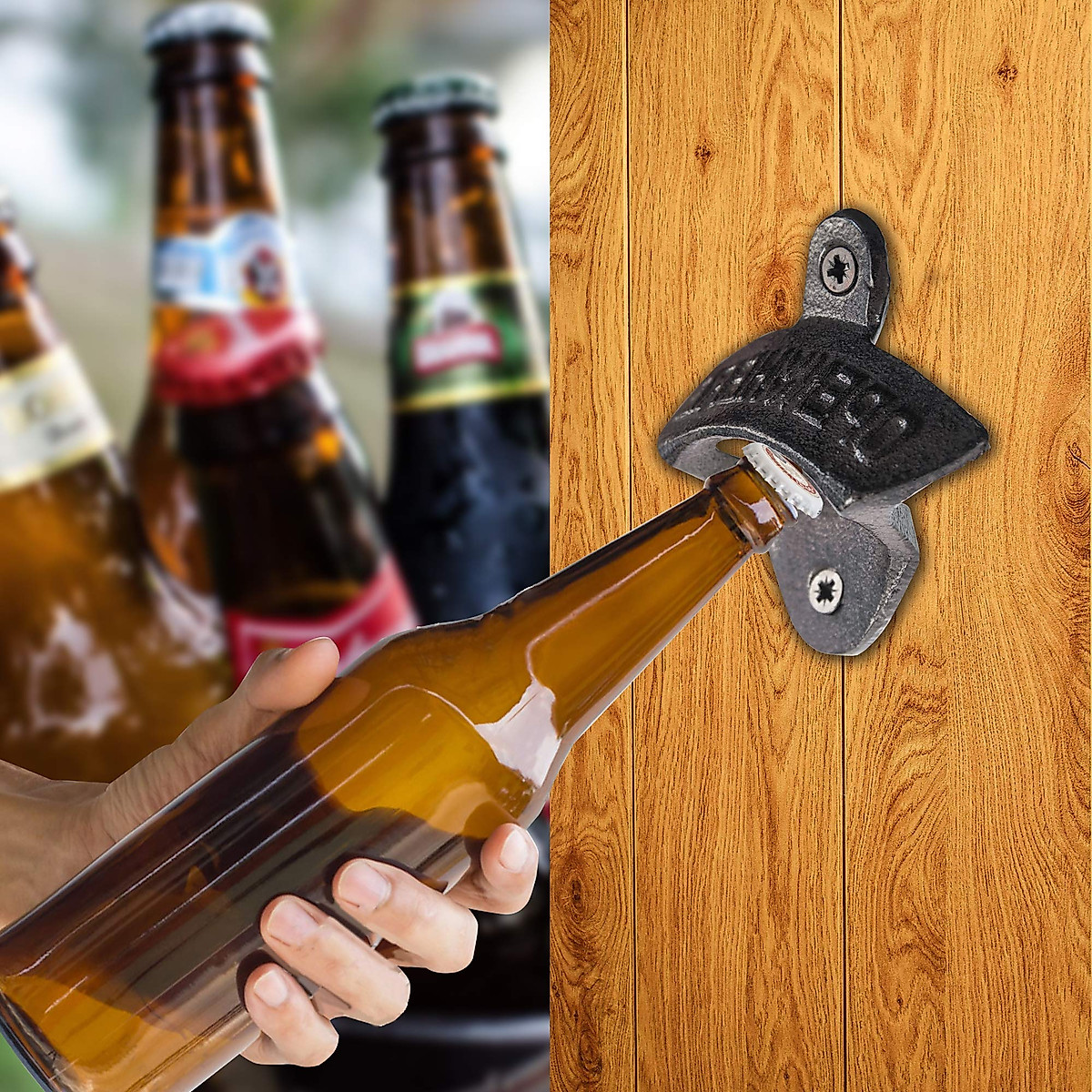 2PCS Cast Iron Wall Mounted Bottle Opener Vintage Rustic with Self-Tapping Screws for Home Garden Bar KTV Hotel HE06