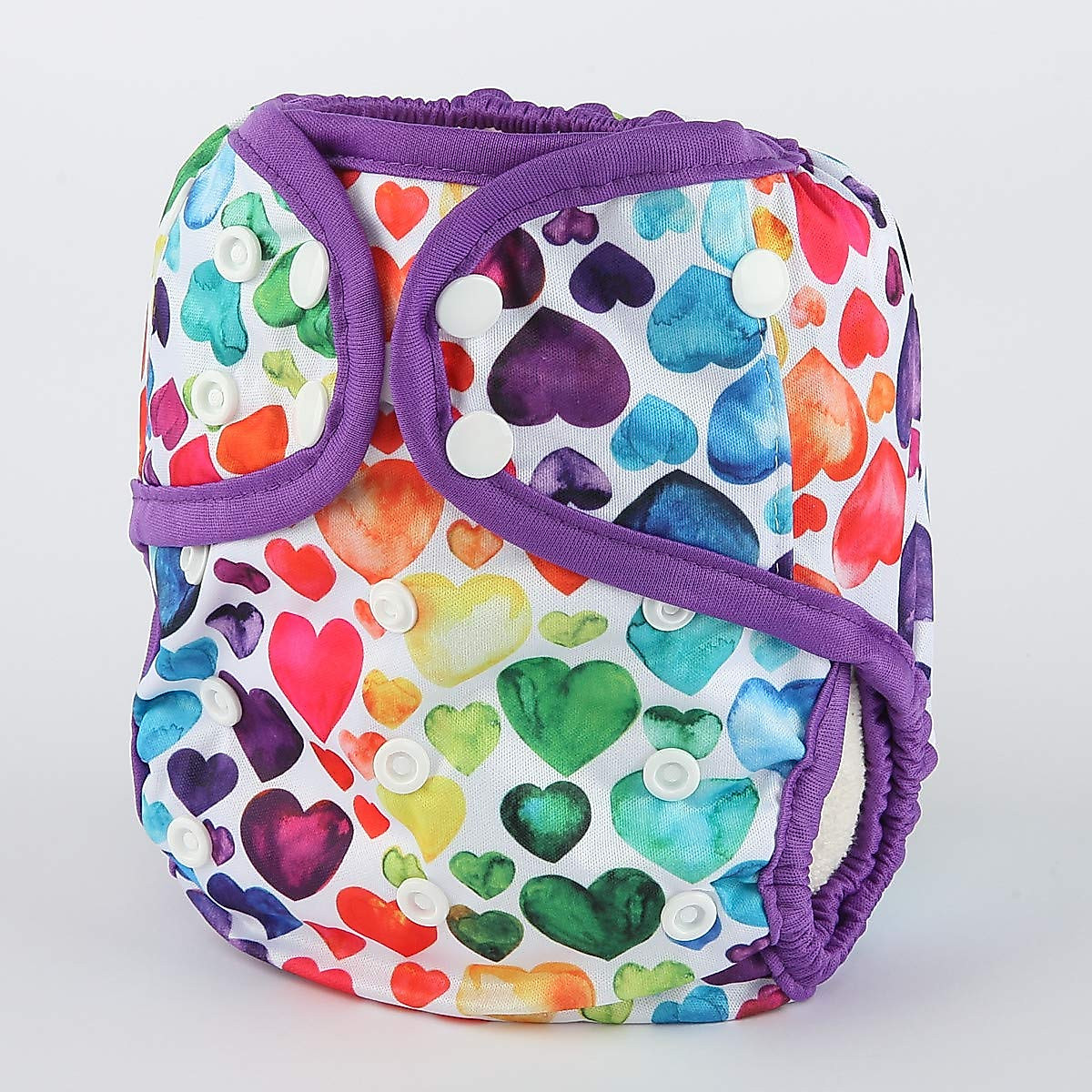 Sigzagor Baby Diaper Cover Nappy One Size 10lbs to 36lbs for Girls (Rainbow Hearts)