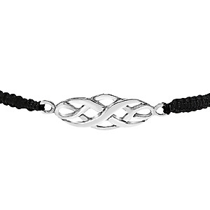 AeraVida Celtic Infinity Knot Rope Sterling Silver Charm on Black Adjustable Bracelet