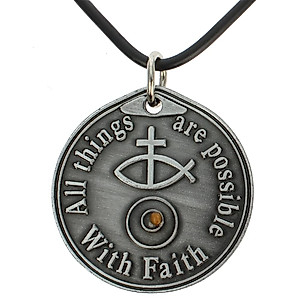Mustard Seed Coin Necklace Faith - Real Leather Cord