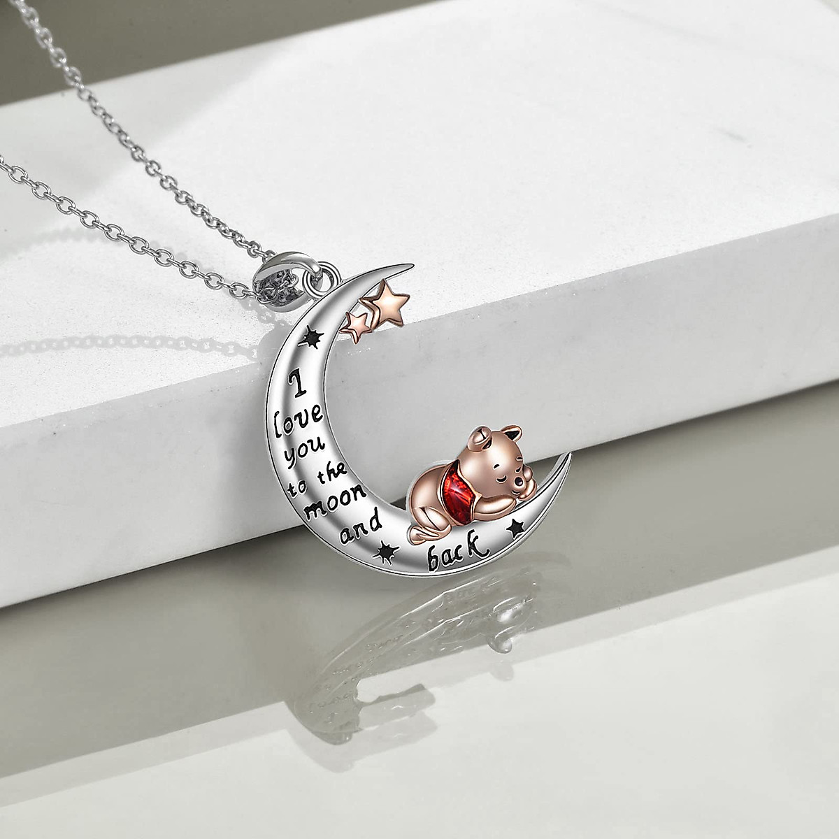 LILALO Bear Necklace Sterling Silver Moon Jewelry with I Love You To the Moon & Back Cute Animal Bear Gifts for Women Teens Birthday Christmas-Style 1