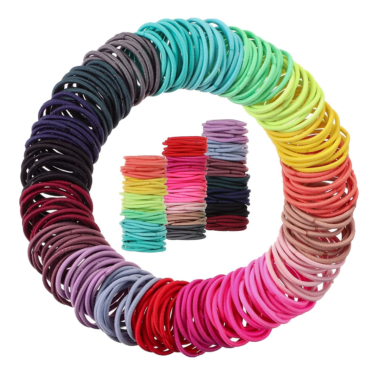 TecUnite 200 Pieces No-metal Hair Elastics Bulk Rubber Bands Hair Ties Ponytail Holders for Women(Multicolored)(Multicolored)