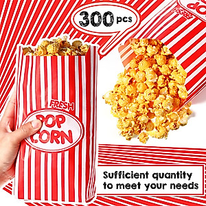 300 Pcs Popcorn Bags Popcorn Boxes Paper Red and White Movie Popcorn Bags for Carnival Movie Theme Party Supplies (5.51 x 1.97 x 11.22 Inches)