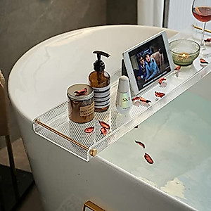 Bathtub Tray Acrylic Bath Tray Bathtub Caddy Non-Slip Bath Tub Tray Table with Gold Brushed Handles