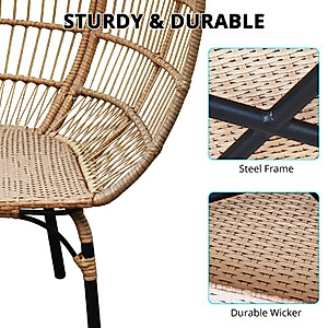 OTSUN Wicker Egg Chair, Oversized Indoor Outdoor Lounger for Patio, Backyard, Living Room with 4 Cushions, Steel Frame, Apricot