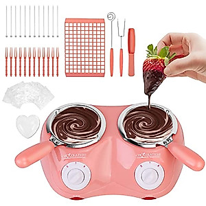 Chocolate Melting Pot, Electric Chocolate Melting Warming Fondue Fountain Pot Kit for Melting Chocolate, Candy, Butter, Cheese (Pink)