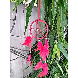 FIKIMOS Dream Catchers Wall Decor, Handmade Feather Bedroom Home Car Decor Nursery Room Hanging Decoration (3" Red Ring)