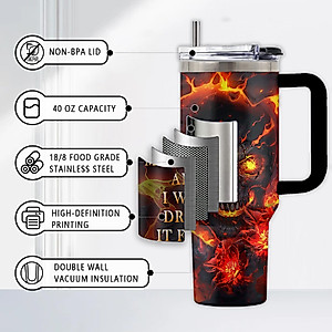 Uibunoo Wicked Cup, 40 Oz Flame Skull Tumbler with Handle & Straw, Wicked Gifts, Birthday Gifts for Horror Lovers Men Women, Stainless Steel Skull Cup, Horror Tumbler