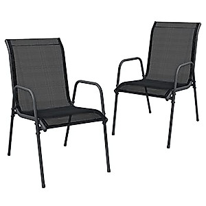 GOLINPEILO Patio Chairs 2 pcs, Outdoor Dining Table Outdoor Furniture Garden Table for Indoor or Outdoor Use, Steel and Textilene Black
