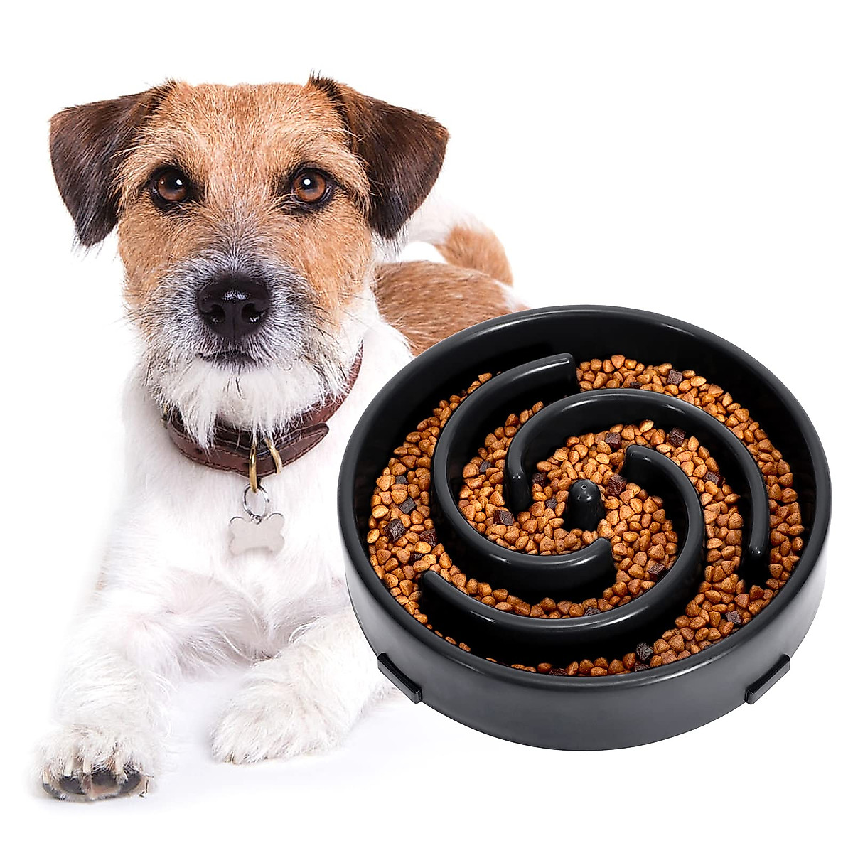 WHIPPY Slow Feeder Bowl for Small Medium Dog Fun Maze Feeder Dog Food Water Bowl Anti-Slip Puzzle Bowl No Chocking Healthy Interactive Bloat Stop Dog Bowl Dish,Medium,Black