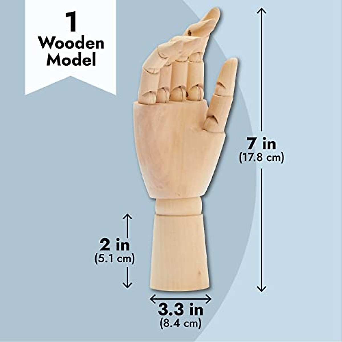 Wooden Hand Model, 7 in Right Hand Art Mannequin Figure with Posable Fingers for Drawing School, Practice, Supplies, Hand Jewelry Display, Decoration, Sketching