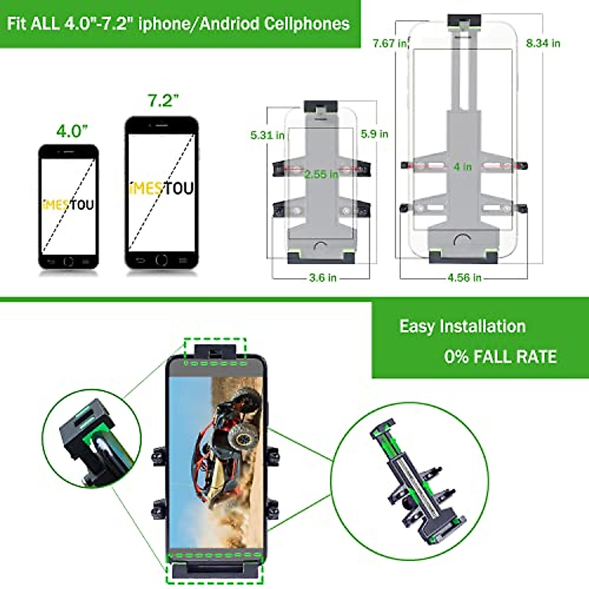BIZOCO UTV 360°Adjustable Phone Mount, Mobile Phone Holder with high-Density Metal Security Lock Device, Suitable for 1.75"-2" Roll Bar UTV, Polaris RZR 900 1000 XP/Can-am SXS Accessories