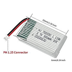 HAWK'S WORK 2 Pcs 3.7V Lipo Battery, 300 mAh Rechargeable Lithium Polymer Battery for RC Plane Helicopter Drone All Models & Toys (PH1.25 Connector)