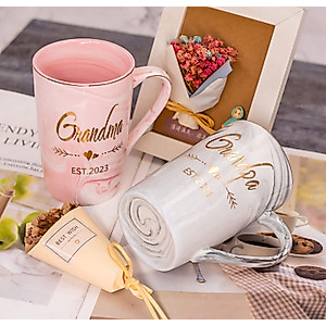 Mugpie Grandma and Grandpa EST 2023 Mugs - New Grandparent Announcement First Time Pregnancy Gifts Coffee Mug Set- Elegant Gifts for Baby Shower Mother's Day Father's Day - 12.5oz Ceramic Coffee Cup