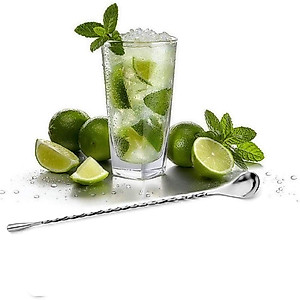 YeeTeching 12 Inch Stainless Steel Cocktail Stirrer,Bartender Spoon Long Handle Spiral Design Mixing spoon for Home Drink and Small Twisted Bar Spoons Silver-2pack