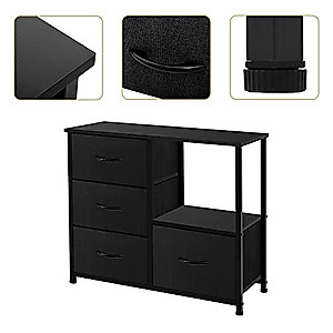 AZL1 Life Concept Storage Tower with Shelves, 4 Drawers Closet Organizer, Night Stand, Fabric Bins, Versatile Cabinet, Dresser for Bedroom, Living Room, Hallway, Wood Handles, Black