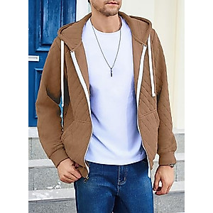 JMIERR Mens Hoodie Sweatshirt Casual Long Sleeve Full Zip Jacket with Pockets Quilted Hoodies for Men,US 46 (XL),A Khaki