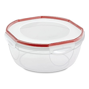 Sterilite 03938604 Rocket Red Ultra Seal 2.5 Quart Clear Plastic Food Storage Latching Bowl Container Box with Lid, Clear/Red