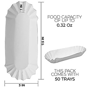 50 PCS Hot Dog Tray - Hotdog Serving Dish Set Paper Food Boats Disposable Fluted Dishes Corn Dogs Wrappers Holders Breakfast Sausage Trays Picniс Plates Hot Dog Cart Accessories