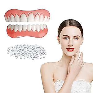 Fake Teeth,2PCS Dentures Cosmetic Teeth for Upper and Lower Jaw,Natural Shade and Comfortable Fit,Veneer Dentures for Women and Men-A03